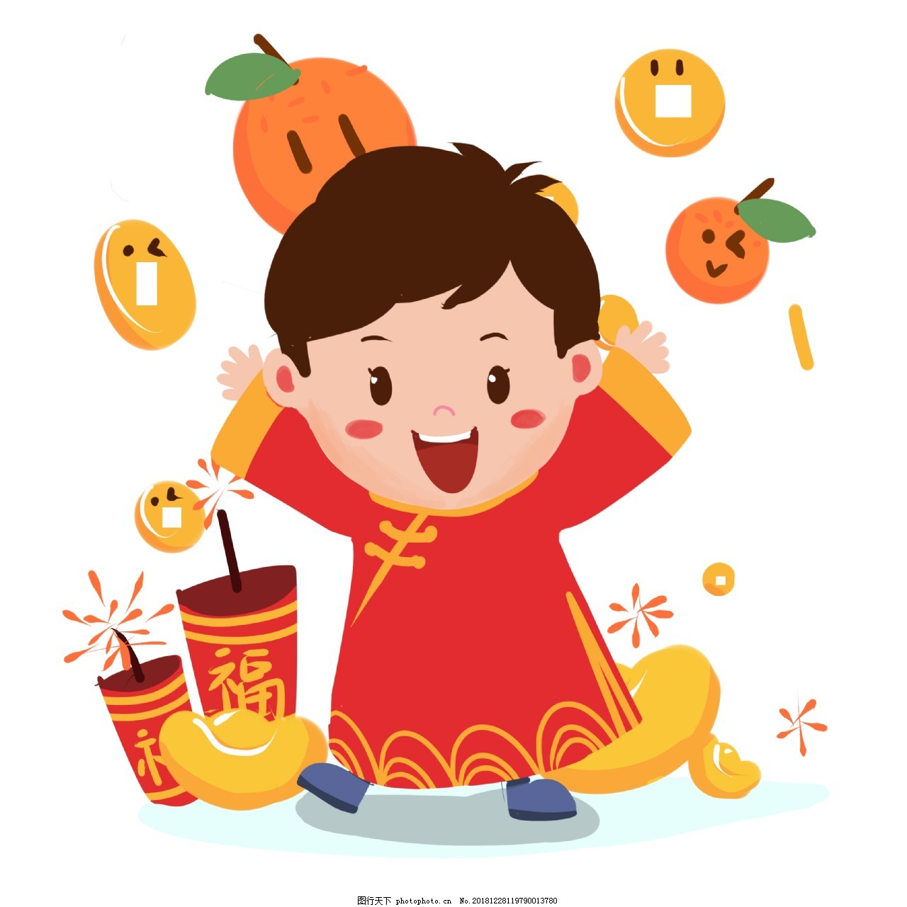 新年男孩手绘卡通人物PNG素材图片_装饰图案_设计元素-图行天下素材网